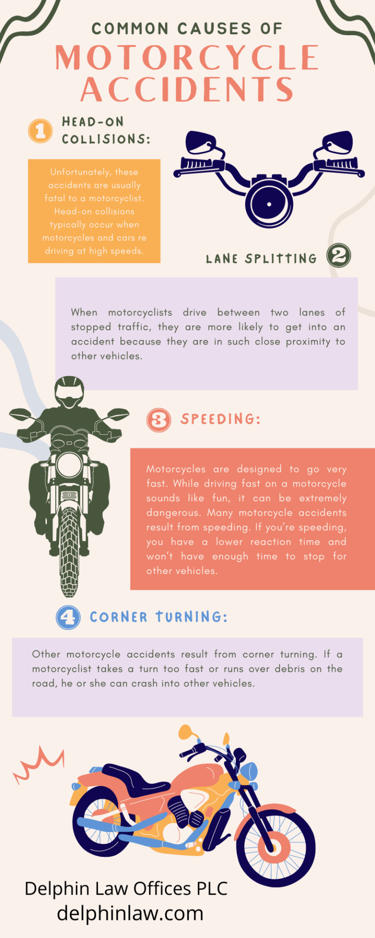 COMMON CAUSES OF MOTORCYCLE ACCIDENTS Infographic - Delphin Law Offices PLC
